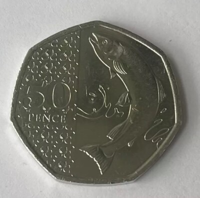 2023 Salmon 50p First strike Fifty Pence Coin NO PRIVY MARK Excellent ...