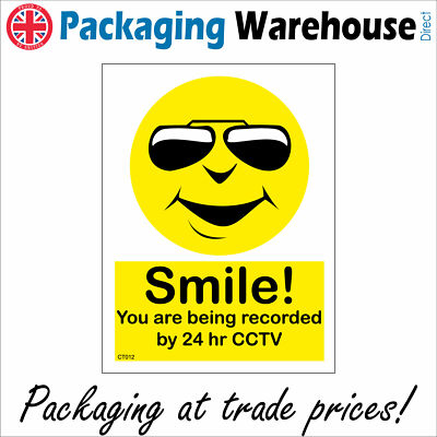CT012 SMILE YOU ARE BEING RECORDED BY 24 HR CCTV SIGN GRIN WATCH SAFETY ...