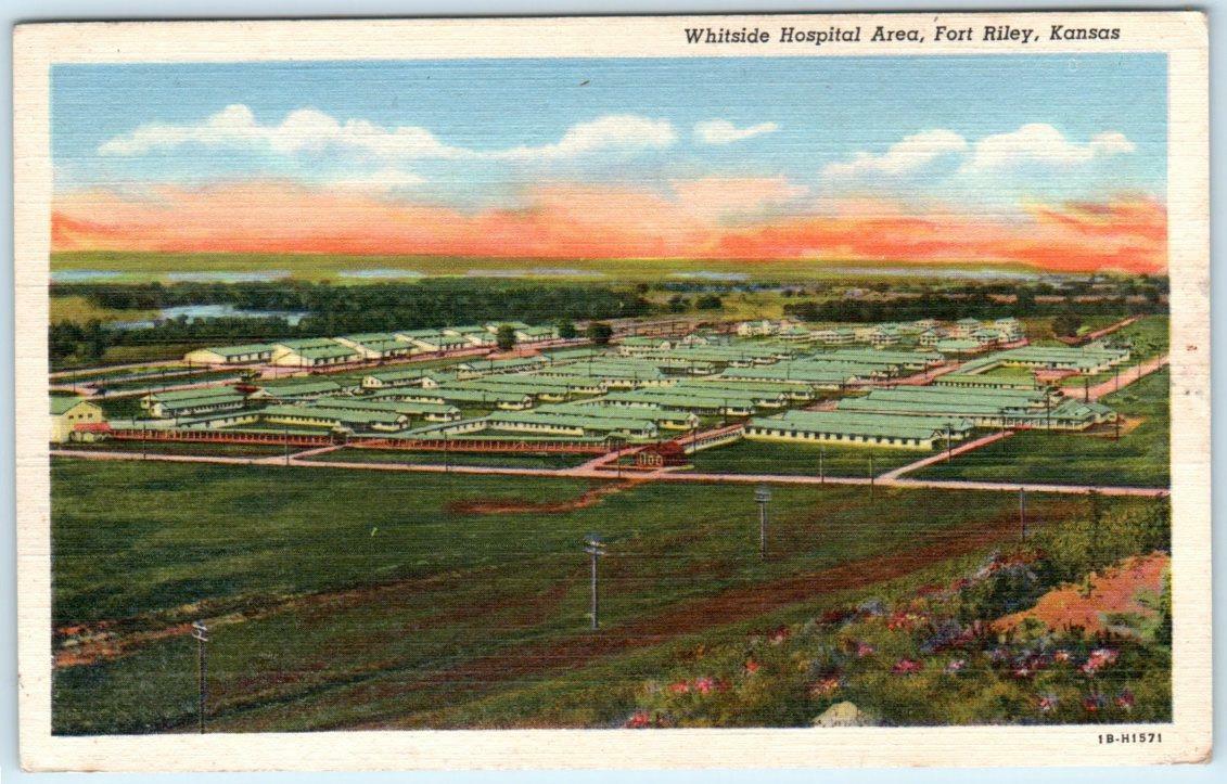 FORT RILEY, Kansas KS Aerial WHITESIDE HOSPITAL Area c1940s Linen ...