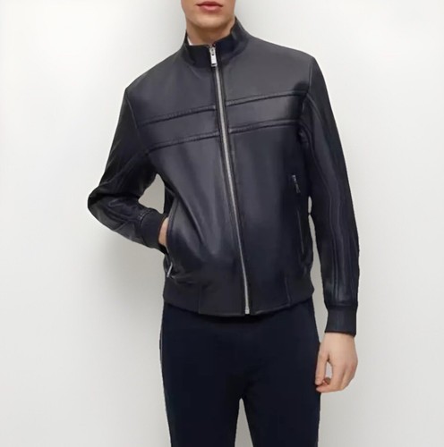 PORSCHE X HUGO BOSS MAGOR_PS LEATHER JACKET 50488087 Dark Blue Sz.48/M ...