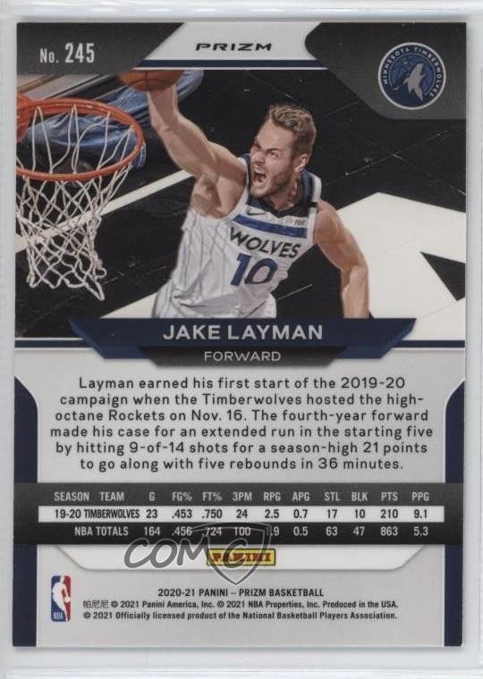 2020-21 Panini Prizm Choice Blue Yellow & Green Prizm Jake Layman #245 ...