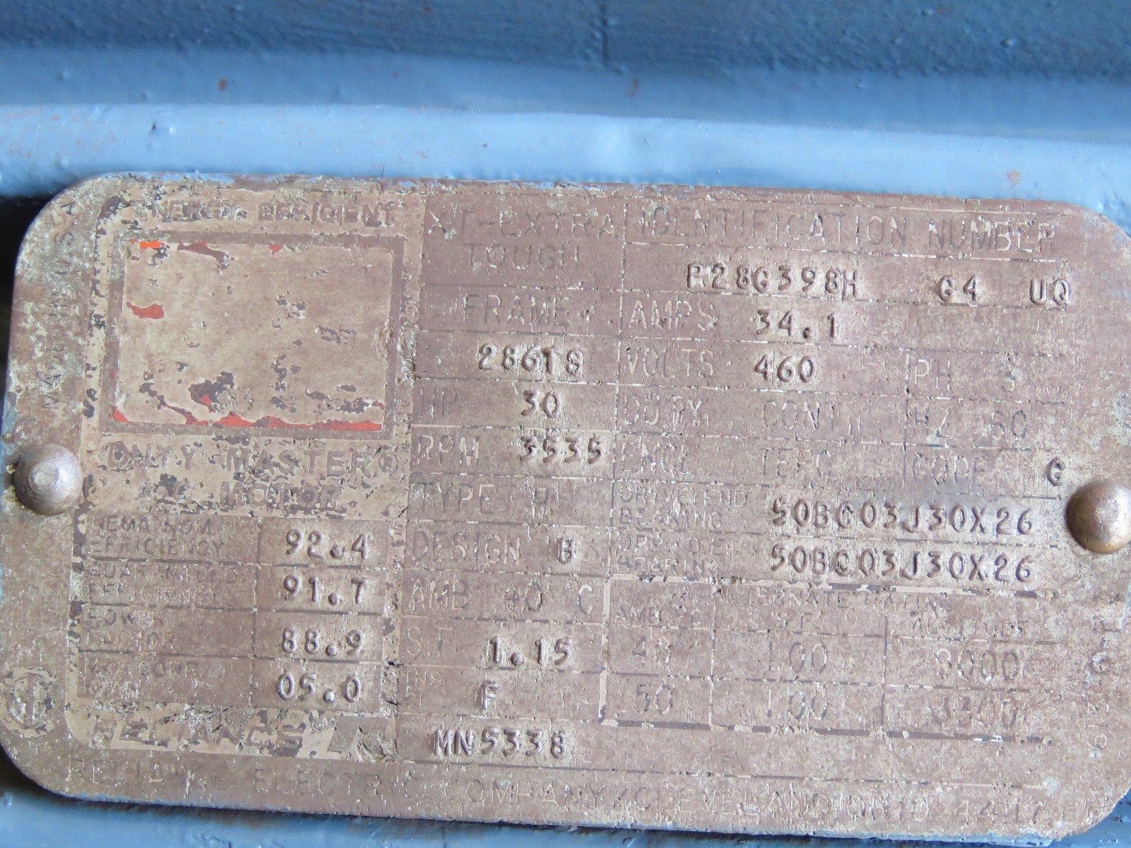 RELIANCE 30 HP ELECTRIC MOTOR P28G398H 286TS 460V 3535 RPM REPAIRED | eBay