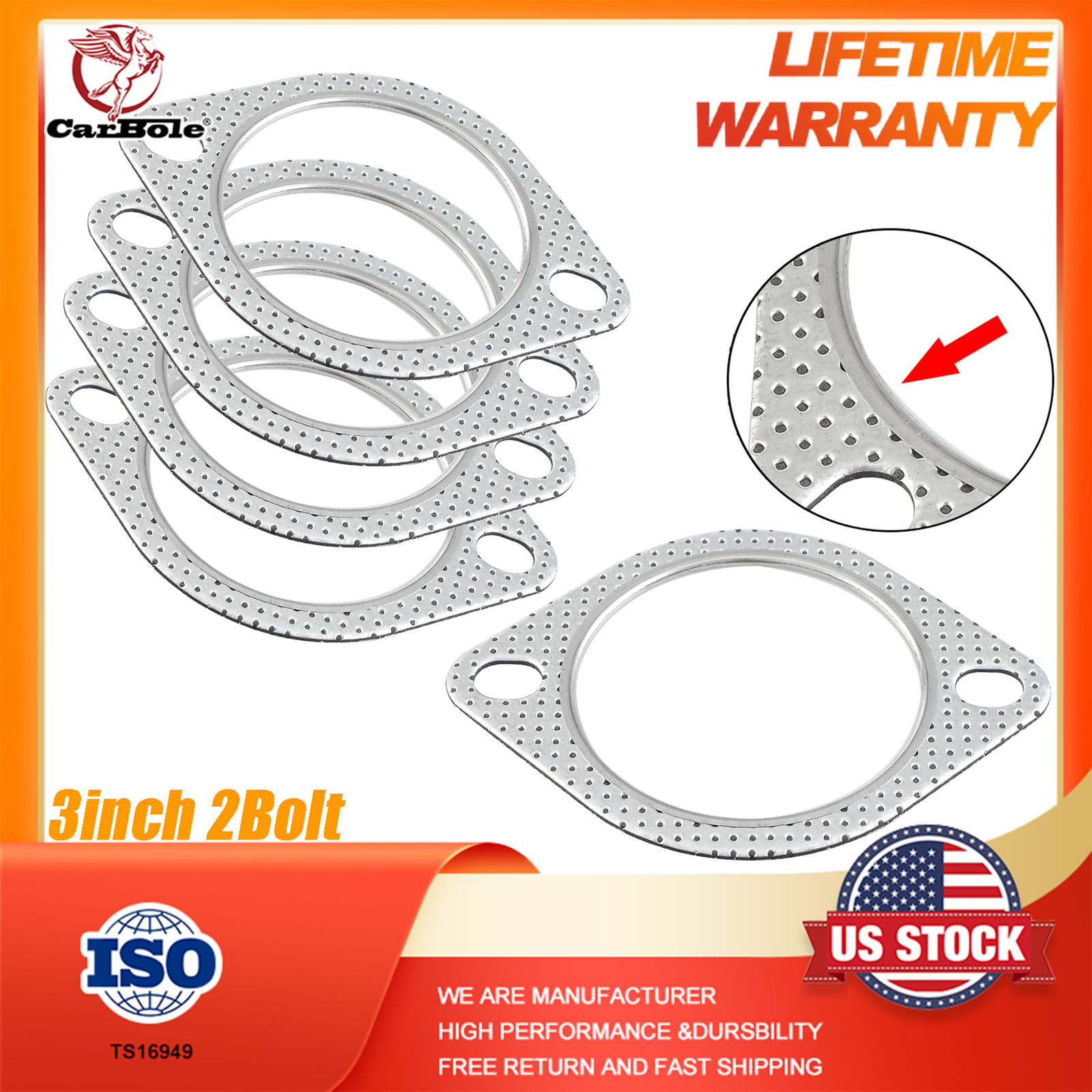 5x 3" Inch Graphite Header Exhaust Collector Gaskets Flanges Universal ...