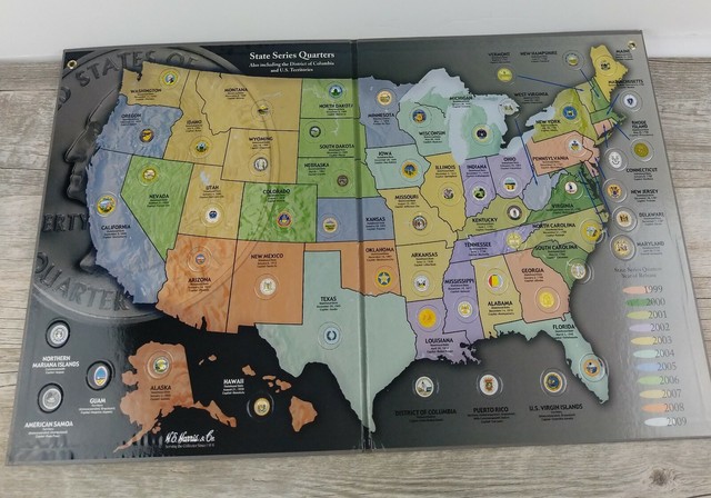 State Series Quarters Coin Collectors US Wall Map Display HE Harris ...