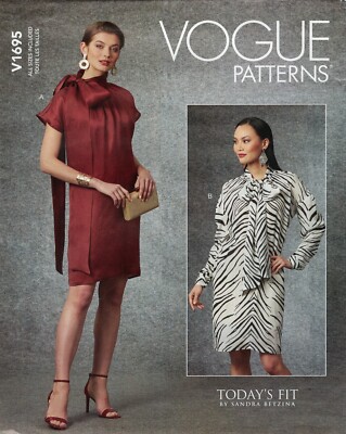 Vogue V1695 Drop Shoulder Shift Dress w Collar Extending Ties OSZ UNCUT ...