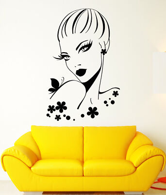 Vinyl Wall Decal Beautiful Woman Beauty Hair Salon Girl Makeup Stickers ...