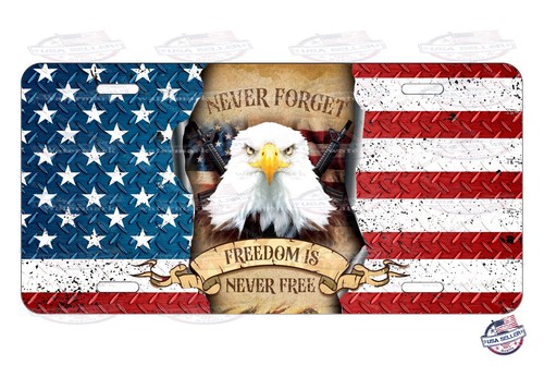 US Flag Eagle Patriot Freedom Never Free License Plate Auto Car Bike ...