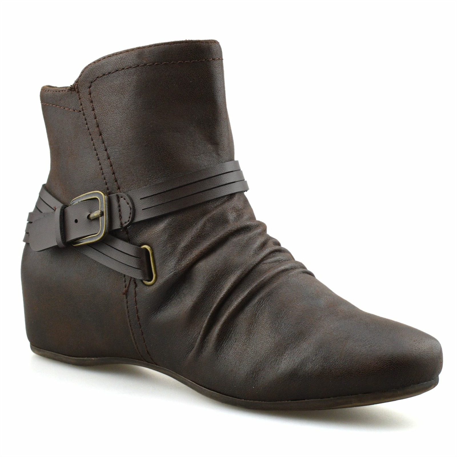 Womens Mid Wedge Hidden Heel Zip Up Pixie Booties Ankle Biker Boots ...
