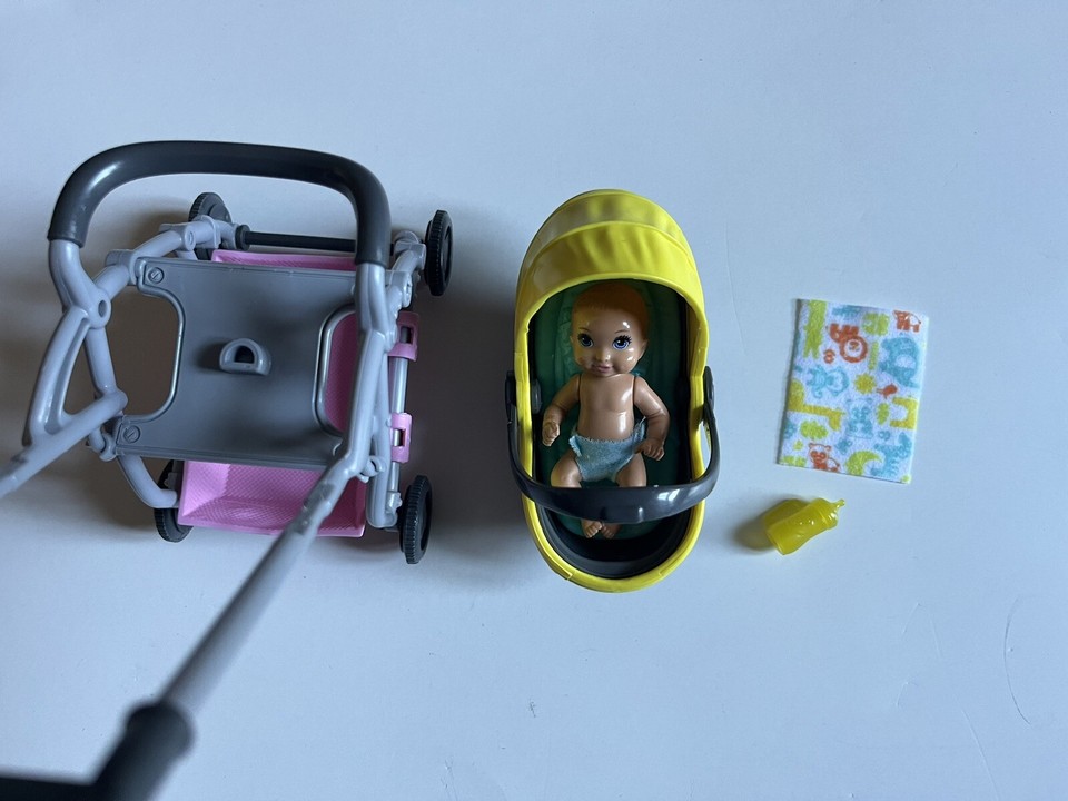 Barbie Skipper Babysitters Inc Yellow Stroller Removable Carrier & Baby ...