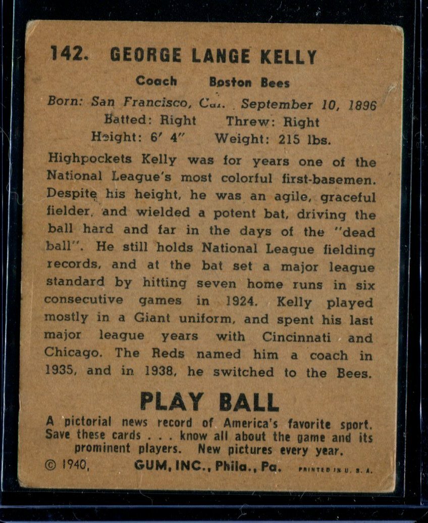 1940 Play Ball #142 George High Pockets Kelly VG+ LOOK! | eBay