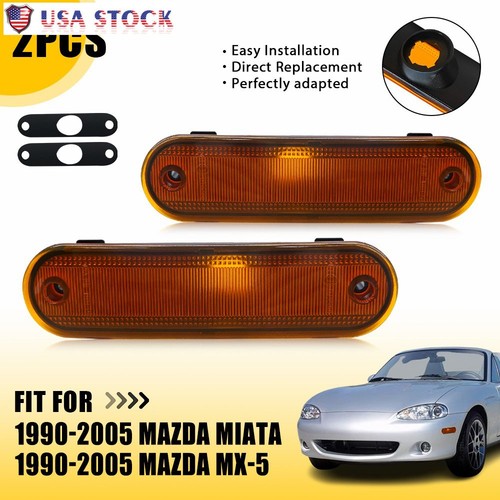 Amber Lens Front Bumper Side Marker Lights Housings For 1990-05 Mazda ...