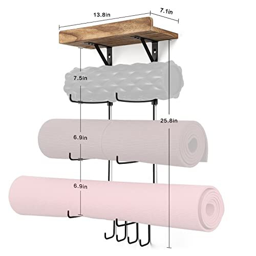 2 PACK Yoga Mat Holder Wall Mount Yoga Mat Storage Shelf Rack Home Gym ...