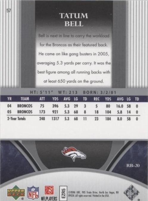 2006 Ultimate Collection Tatum Bell #57 for sale | eBay