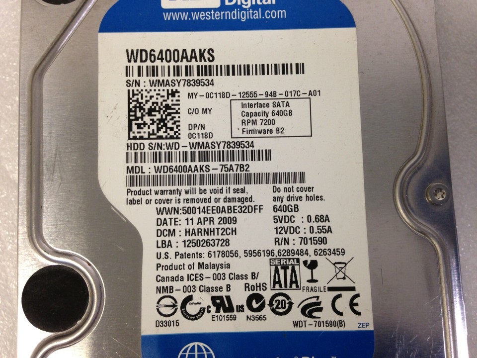 Western Digital wd6400aaks-75a7b2 Dell 0c118d c118d 640gb SATA hard ...