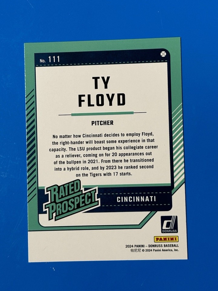 2024 Donruss Baseball Rated Prospects #111 Ty Floyd, Cincinnati Reds | eBay