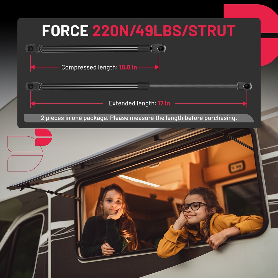 C16-04155 17in 49Lb/220N Gas Struts for are Leer Camper Shell Topper ...