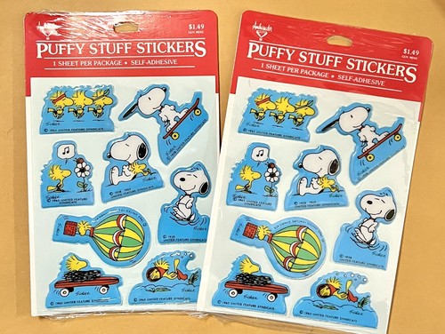 2 Pk PUFFY STUFF Hallmark SNOOPY Woodstock Stickers Ambassador Peanuts ...
