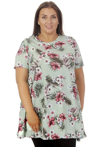 New Ladies Plus Size Top Women Palm Tree Floral Print Swing Tunic A ...