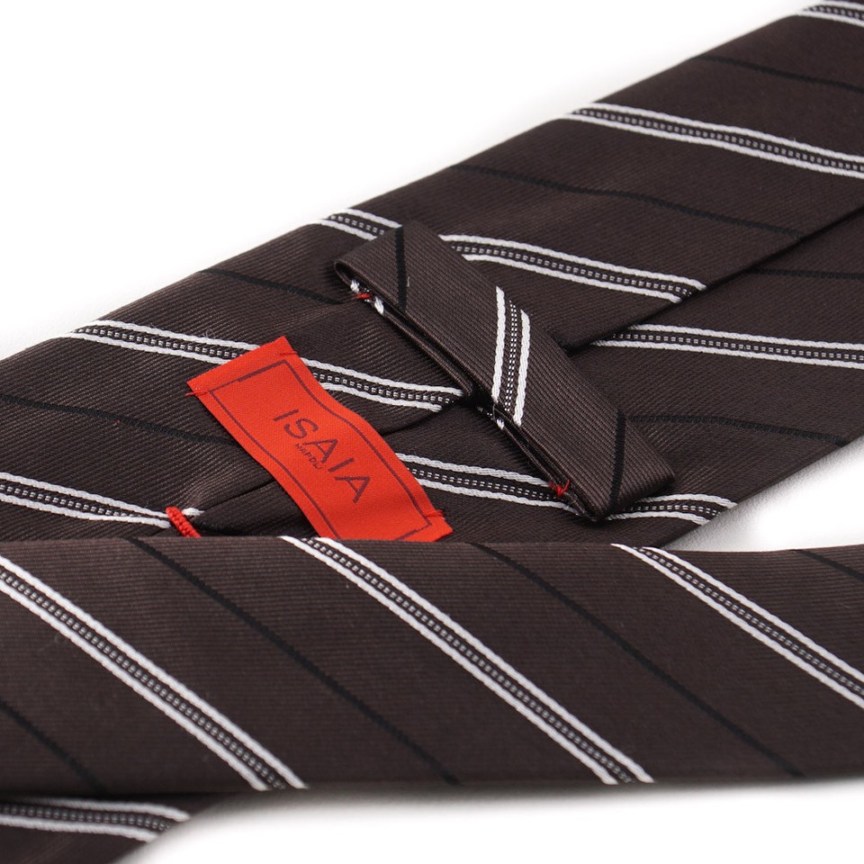 New $230 ISAIA NAPOLI 7-Fold Chocolate Brown Woven Stripe Pattern Silk ...