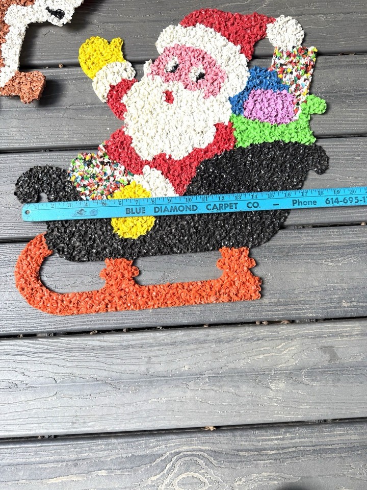Awesome Set Of 4 Vintage MCM Popcorn Melted Plastic Santa 3 & Reindeer ...