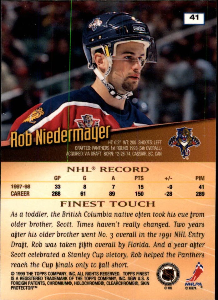 1998-99 Finest Panthers Hockey Card #41 Rob Niedermayer | eBay