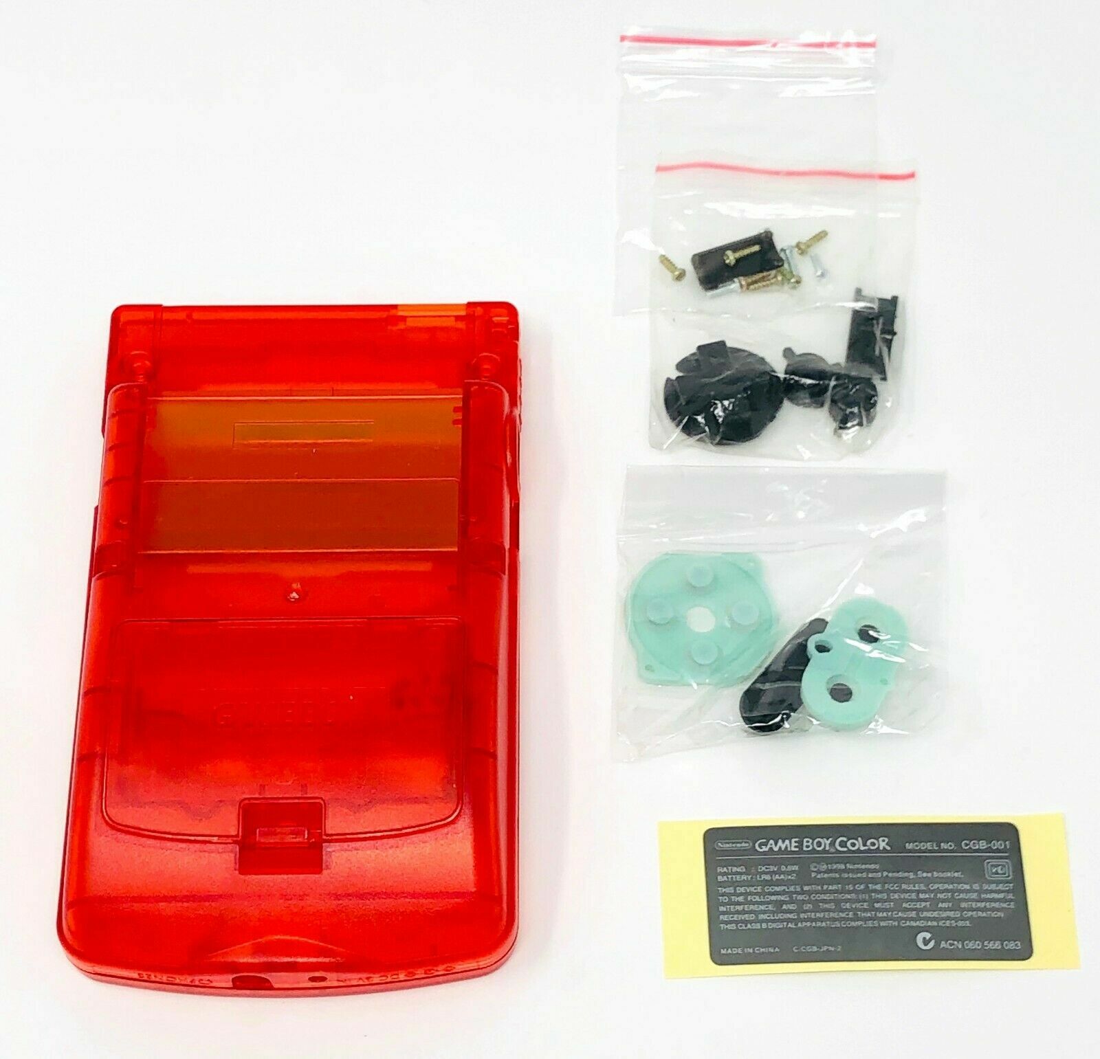 GBC Nintendo Game Boy Color Replacement Housing Shell Screen Clear Red ...