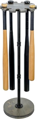 Freestanding Gray Wood & Black Metal Baseball Bat Rack, Softball ...