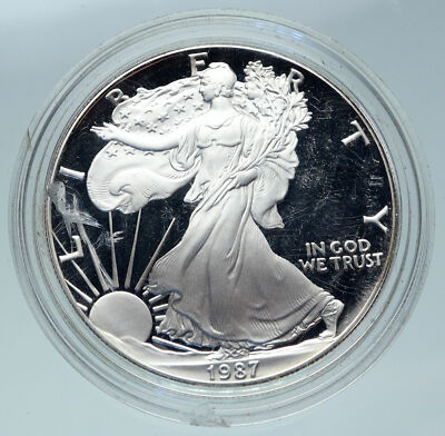 1987 UNITED STATES USA American Eagle & Liberty PROOF SILVER Dollar ...