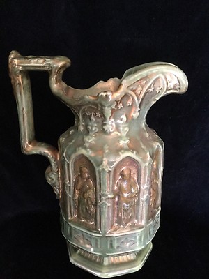 Antique Green/Gold Wash Ceramic Roman/Grecian Art Vase/Pitcher w/Panel ...