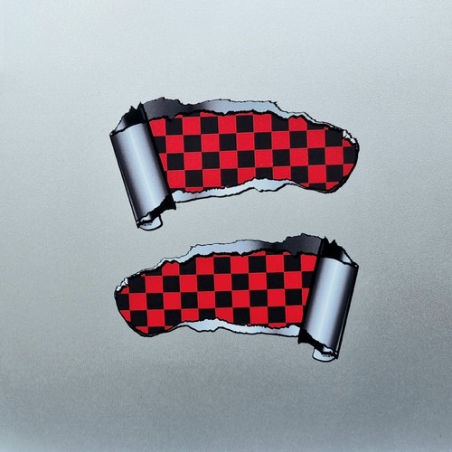 2x Black & Red Chequered Flag Ripped Metal Slash Vinyl Sticker Decal ...