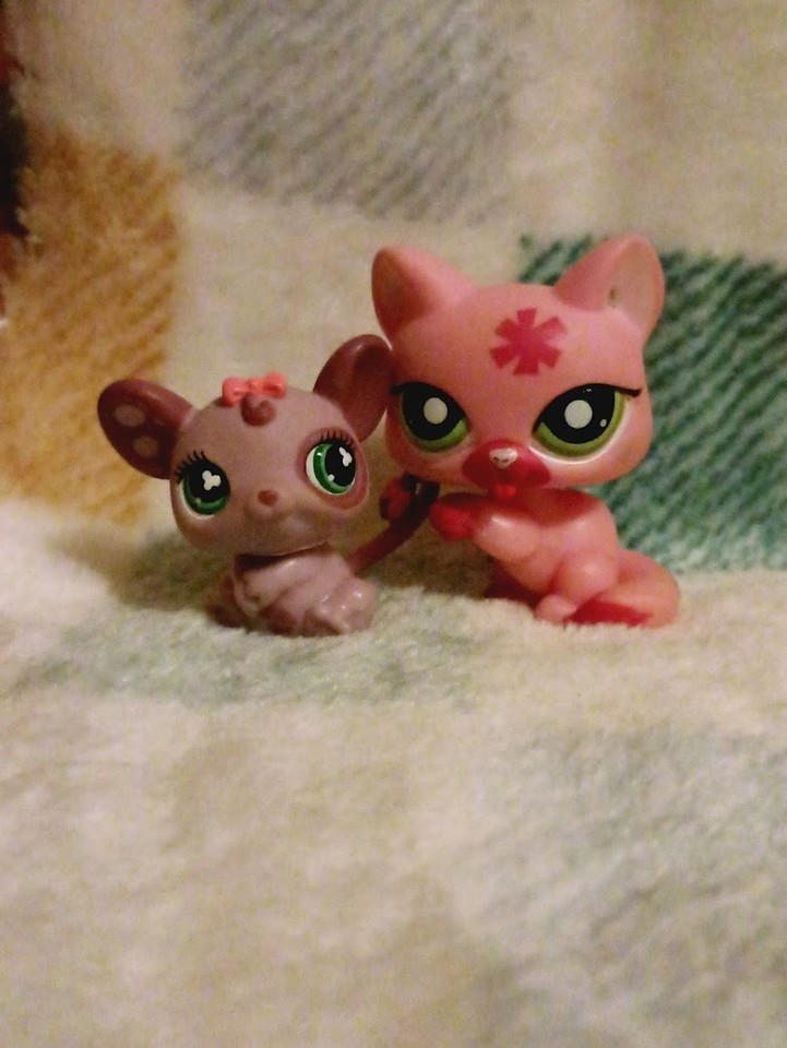 Littlest Pet Shop LPS 2008 Pink Cat # 1846 & Purple Rat #464 Pet Pair ...