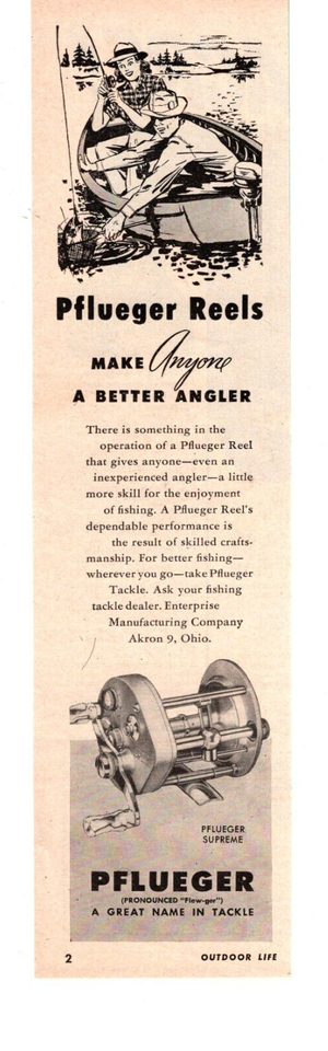 1949 PFLUEGER FISHING REELS PRINT AD, VINTAGE FISHING GEAR TACKLE, AD ...