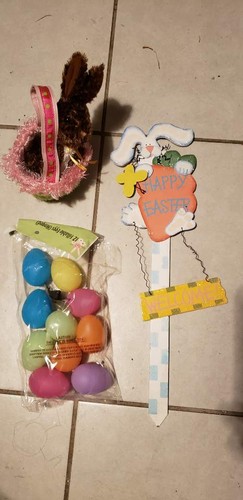 Easter Bunny Welcome Wood Spike Basket Rabbit 10 Eggs 19"H | eBay