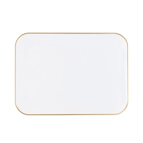 8" Disposable Rectangular White Plastic Serving Plates with Gold Rim ...