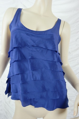 JOLIE & DEEN blue 100% silk layered ruffled Rosie singlet tank top size ...