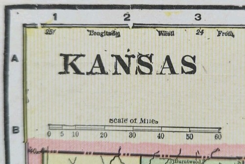 Vintage 1900 KANSAS Map 14"x11" ~ Old Antique Original SALINA TOPEKA ...