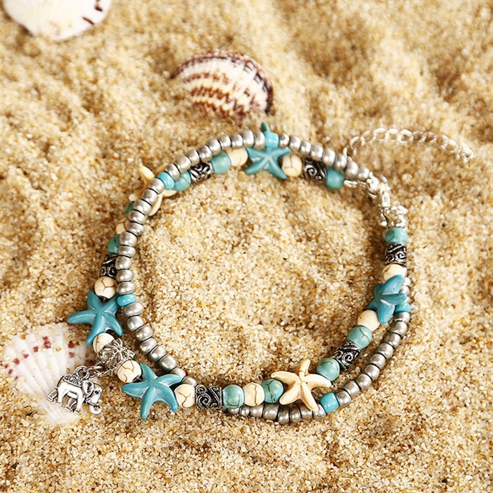 2 Pcs Girl Anklet Foot Chain Alloy Jewelry with Shell Elephant Pendant ...