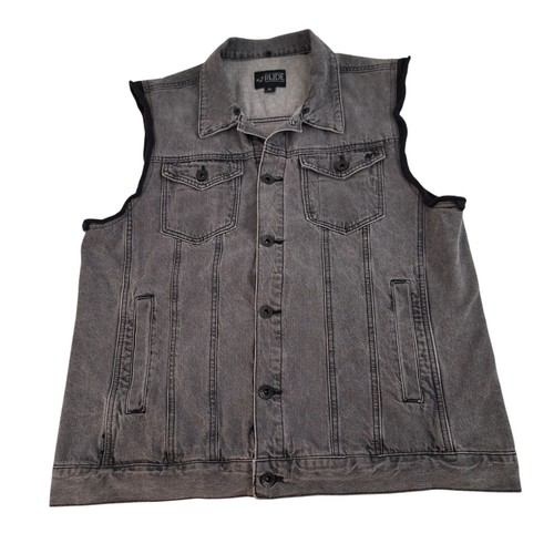 XXX Rude Hot Topic Denim Vest Mens XL Gray Black Trim Grunge Punk ...