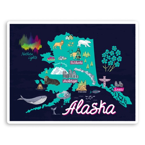 2 x 10cm Alaska Map Vinyl Stickers - USA America Travel Luggage Sticker ...