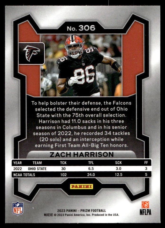 Zach Harrison 2023 Panini Prizm #306 Atlanta Falcons Football Card | eBay