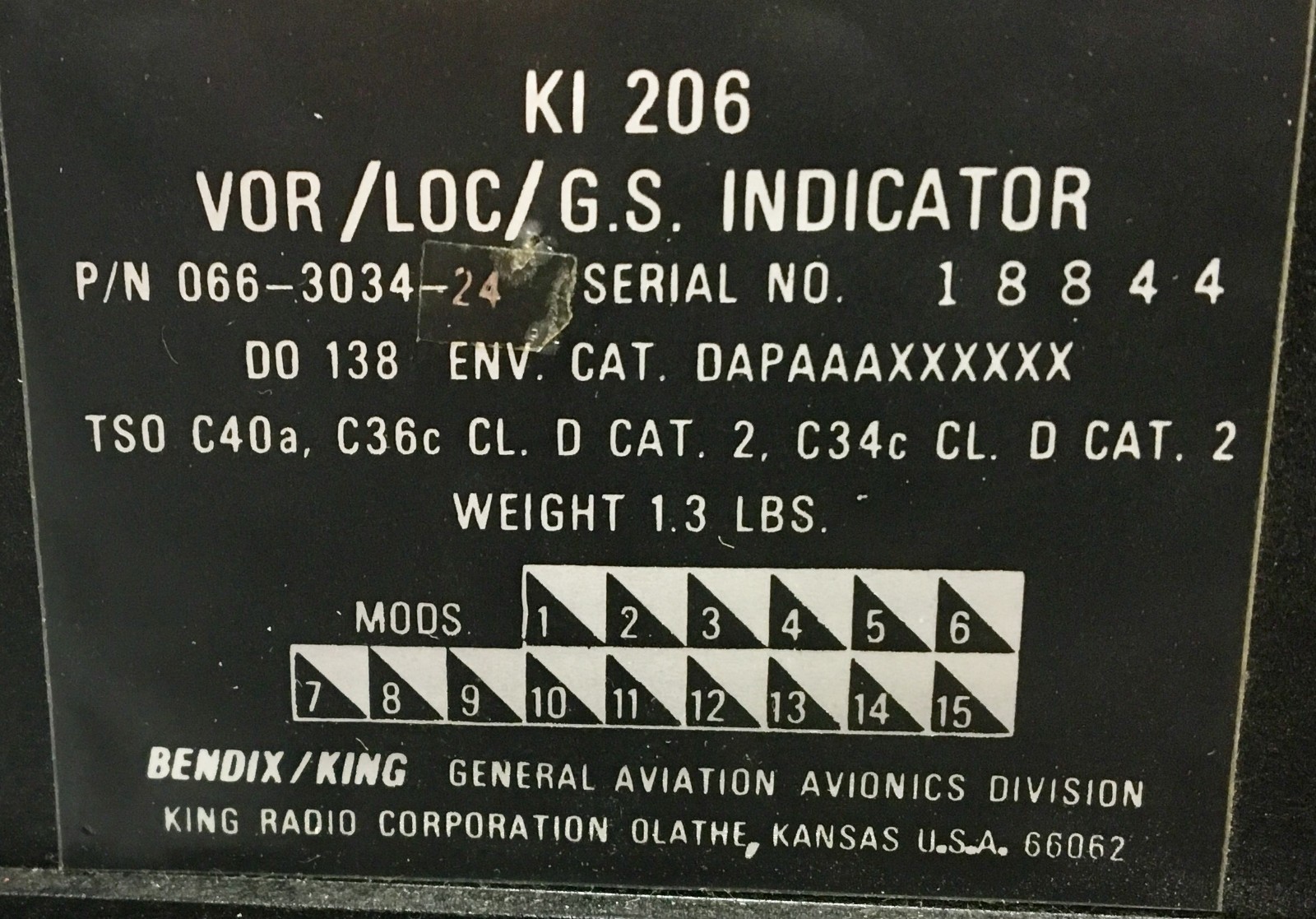 VOR/LOC/G.S. Indicator KI206 066-3034-24 w/ June 2018 Tested 8130 | eBay