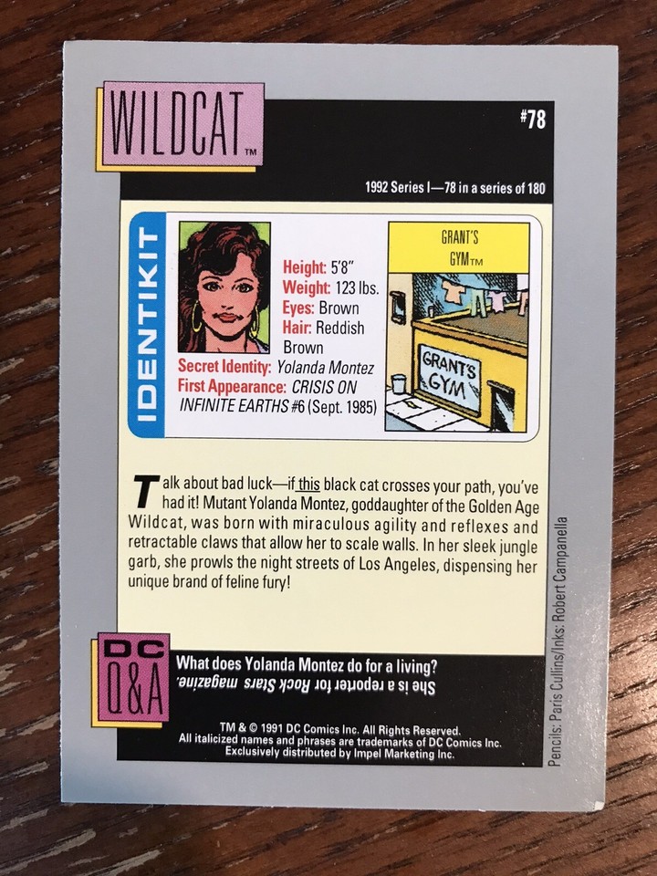 WILDCAT DC Universe Comics, #78, Yolanda Montez, Trading Card 1992 ...