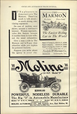 1908 PAPER AD CAR AUTO Marmon Model H G Automobile Moline A Grout ...