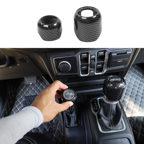 2X Carbon Fiber Gear Shift 4WD Knob Cover Trim for Jeep Wrangler JL JT ...