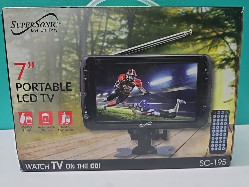 Supersonic SC-195 7" LCD Portable Rechargeable ATSC Digital TV +Remote ...
