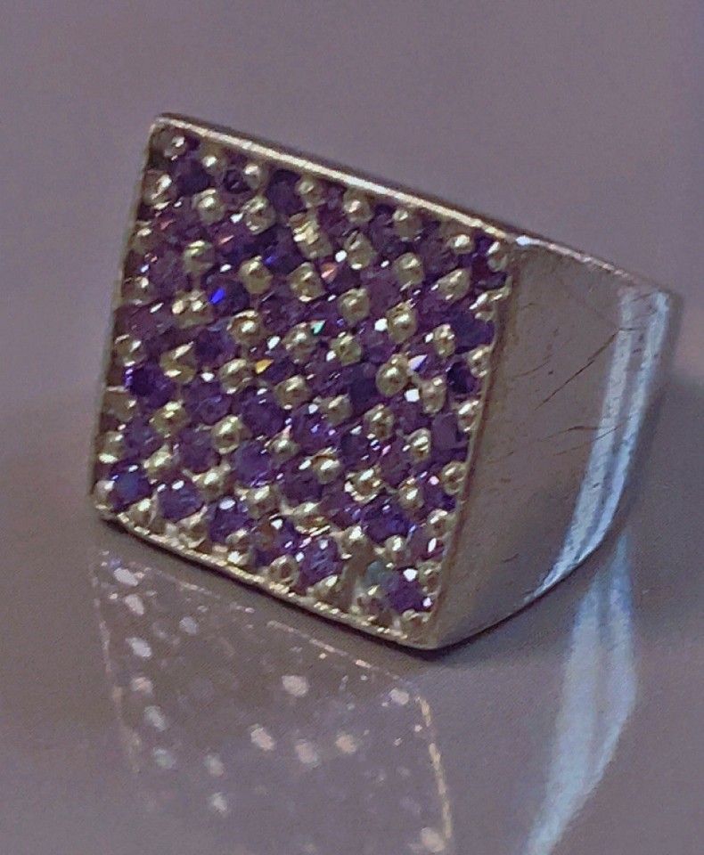 Ancienne bague argent améthyste bague chevalière argent massif T53 ring ...