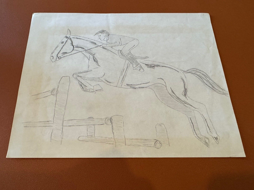 Vintage Sharon Niles Signed Pencil Drawing of Horse & Rider Jumping | eBay