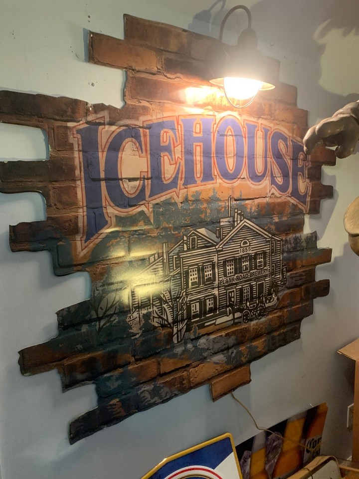 Icehouse Beer Metal Sign Plank Road Brewery Brick Wall W Light Very ...