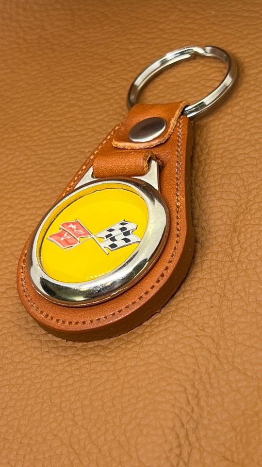 C3 YELLOW PREMIUM LEATHER 100% HIGH QUALITY KEYCHAIN CORVETTE CROSS ...