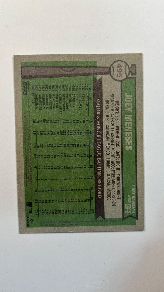 2025 Topps Heritage Joey Meneses #495 SP Dark Blue Border New York Mets ...